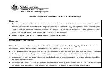 Annual Inspection Checklist for PC2 Animal Facility | Office of the ...