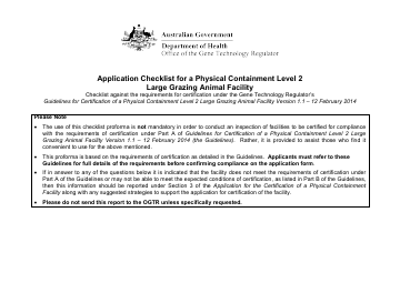 Application Checklist for a Physical Containment Level 2 Large Grazing ...