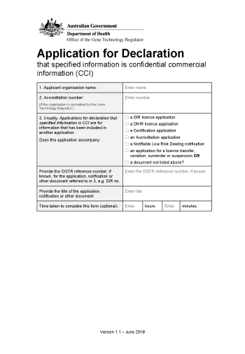 Application for a confidential commercial information (CCI) declaration ...