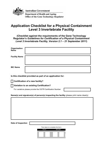Application checklists for the certification of physical containment ...