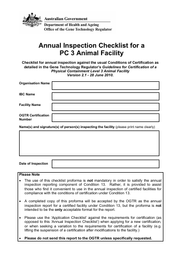 Inspection checklists for physical containment facilities | Office of ...