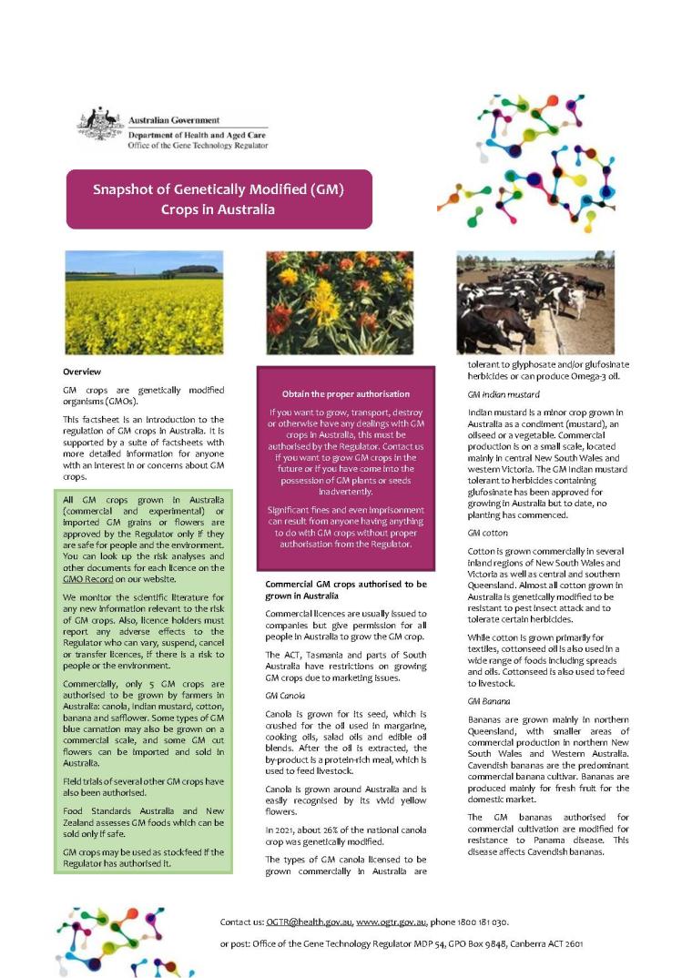 Snapshot of Genetically Modified (GM) Crops in Australia | Office of ... Snapshot of Genetically Modified (GM) Crops in Australia | Office of ...